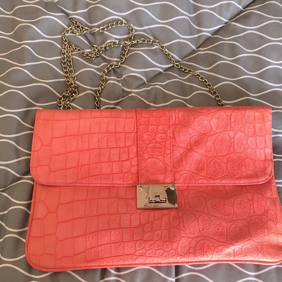Bags | Nwot Coral Clutch With Gold Hardware | Poshmark